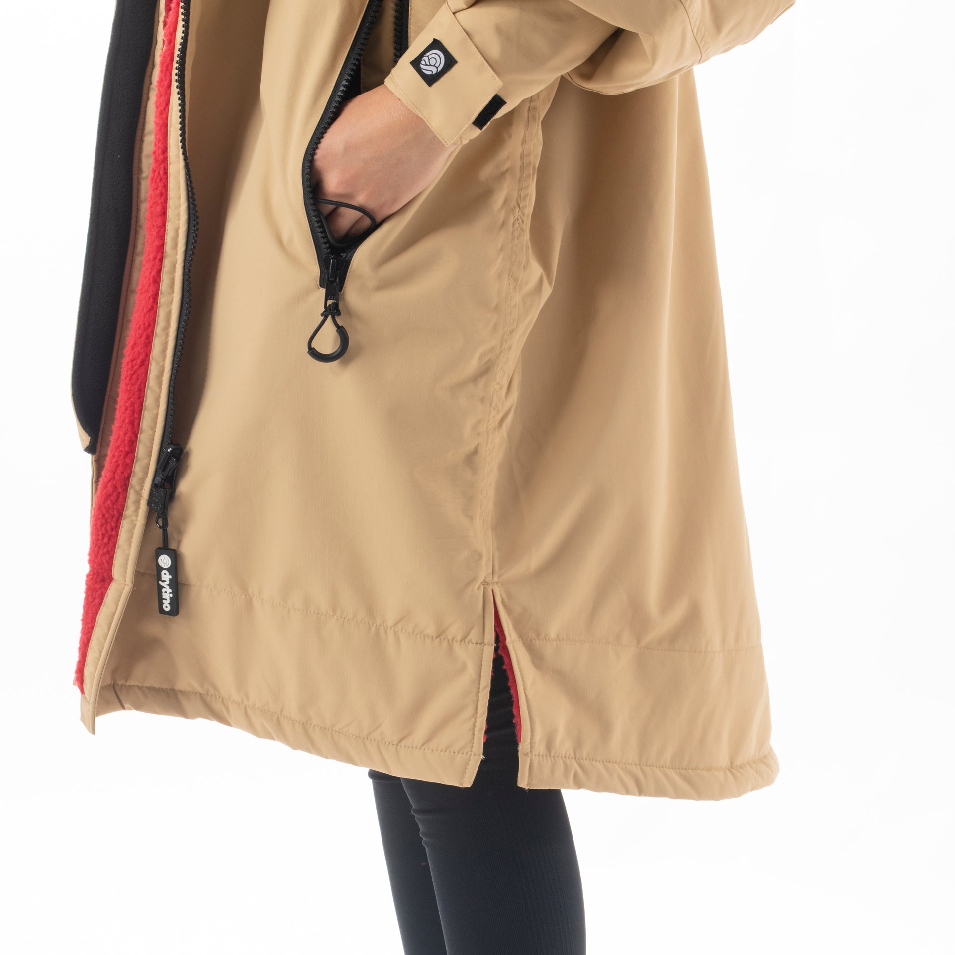 drytino Beige Shell with Red Lining - Long Sleeved Robe
